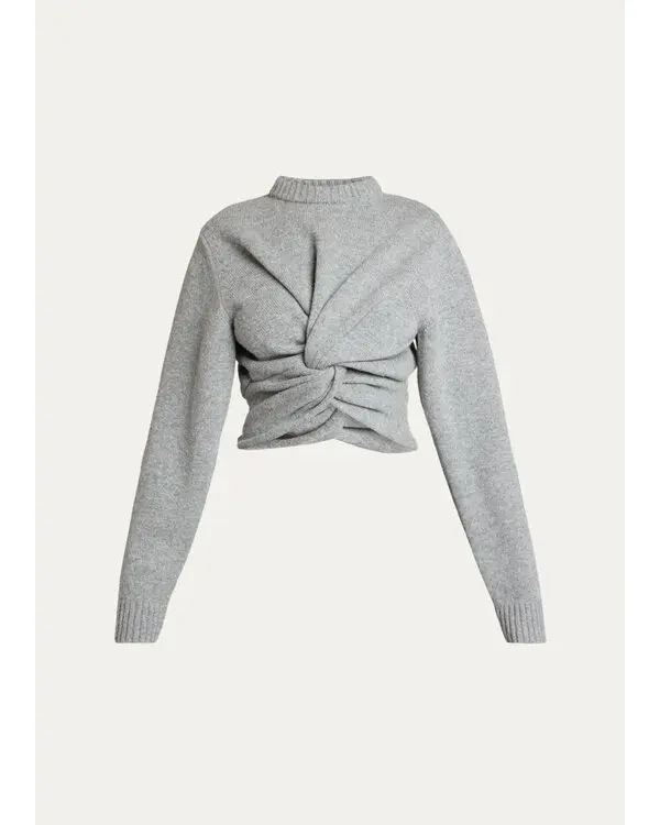 Balenciaga Cropped Twisted Wool Sweater - Gris