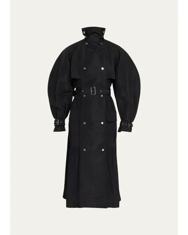 LANVIN Mixed-media Belted Long Trench Coat