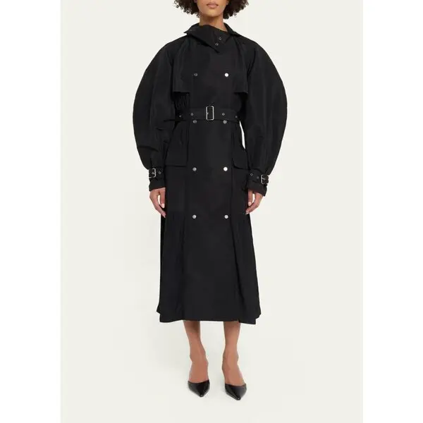 LANVIN Mixed-media Belted Long Trench Coat