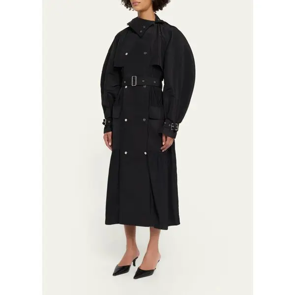 LANVIN Mixed-media Belted Long Trench Coat