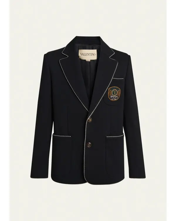 Valentino Garavani Single Breasted Wool Jacket With Logo Patch