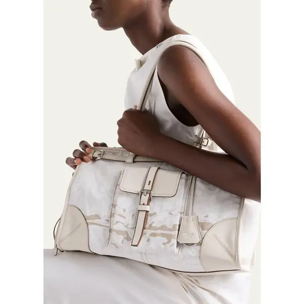 Prada Bonnie Large Printed Linen & Leather Shoulder Bag