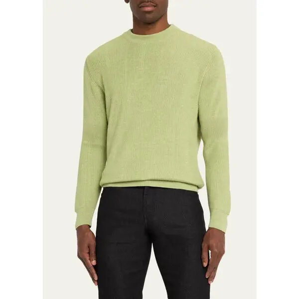Kiton Silk, Cashmere And Linen Micro-rib Crewneck Sweater