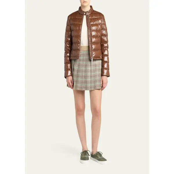 Moncler Pleated Plaid Mini Skirt - Light Beige