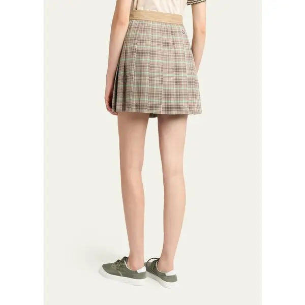 Moncler Pleated Plaid Mini Skirt - Light Beige