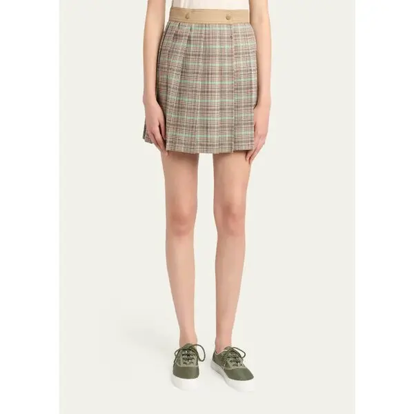 Moncler Pleated Plaid Mini Skirt - Light Beige
