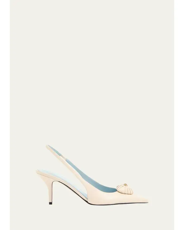 Valentino Garavani 75mm Coeur Royal Leather Slingback Pumps - Cream