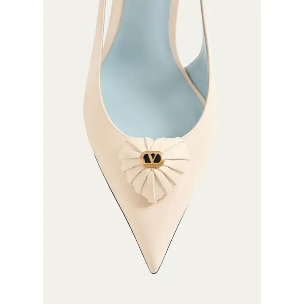 Valentino Garavani 75mm Coeur Royal Leather Slingback Pumps - Cream