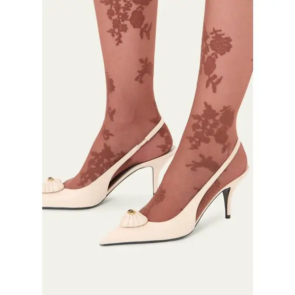 Valentino Garavani 75mm Coeur Royal Leather Slingback Pumps - Cream