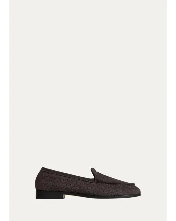 Bottega Veneta Silenzio Intrecciato Suede Moc-toe Loafers - Brown