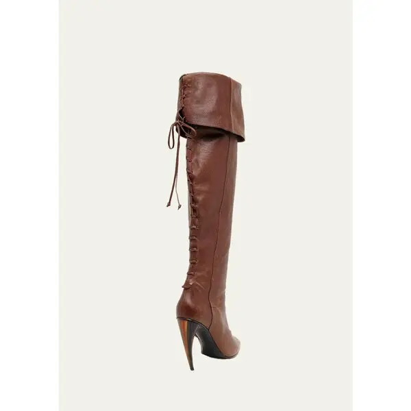 Alexander McQueen 105mm Horn Leather Knee-high Boots - Coffee