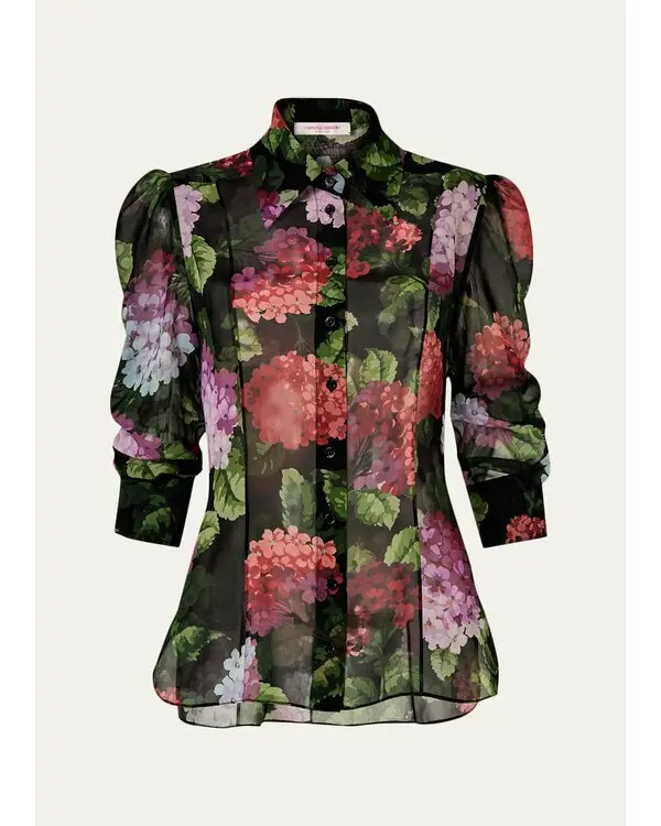 Carolina Herrera Semi-sheer Floral Buttoned Blouse