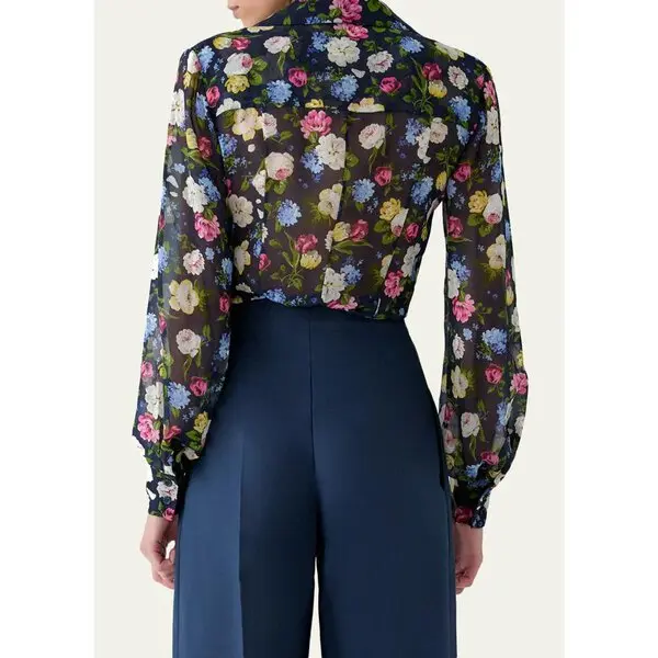 Carolina Herrera Isabella Rose-print Silk Chiffon Button-down Shirt
