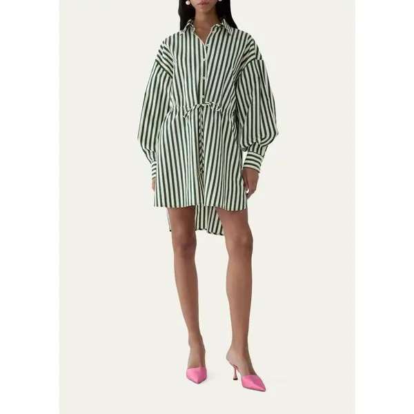 Carolina Herrera Striped Long-sleeve Drawstring Mini Shirtdress