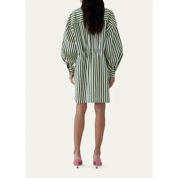 Carolina Herrera Striped Long-sleeve Drawstring Mini Shirtdress
