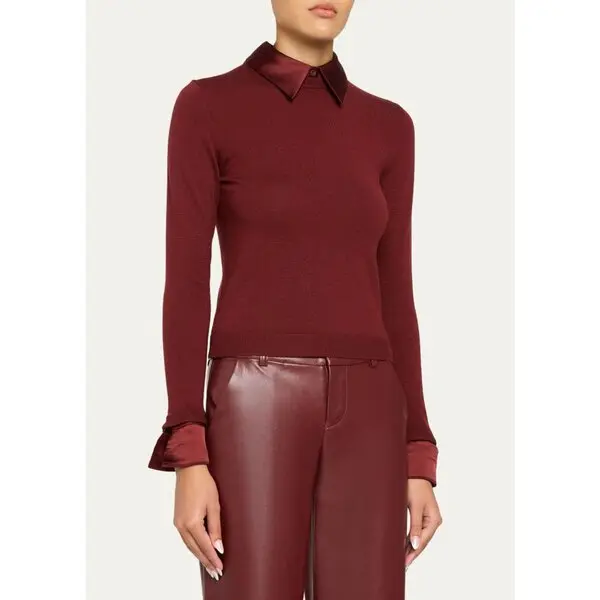 Alice + Olivia Porla Removable-collar Merino Wool Sweater - Cognac