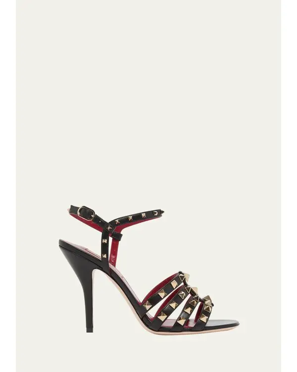 Valentino Garavani 100mm Rockstud Leather Ankle-strap Sandals - Nero