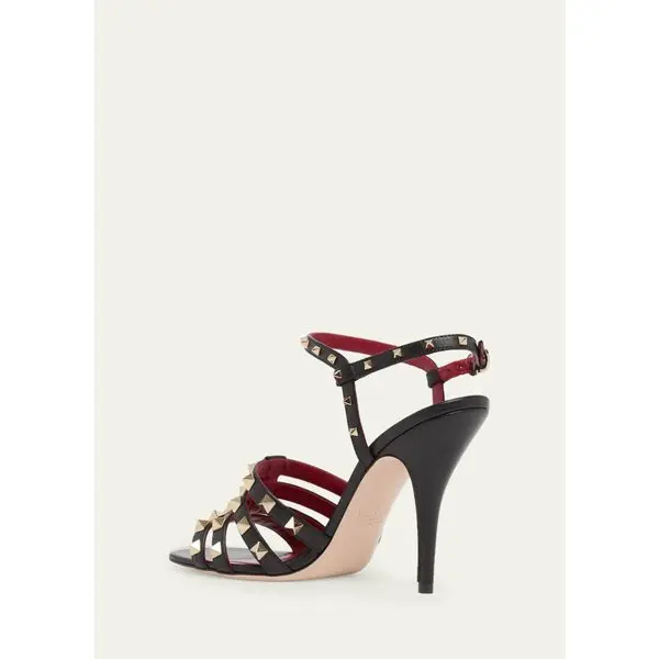 Valentino Garavani 100mm Rockstud Leather Ankle-strap Sandals - Nero