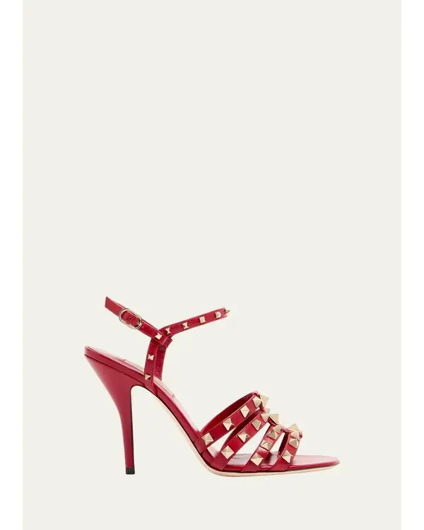 Valentino Garavani 100mm Rockstud Leather Ankle-strap Sandals - Red