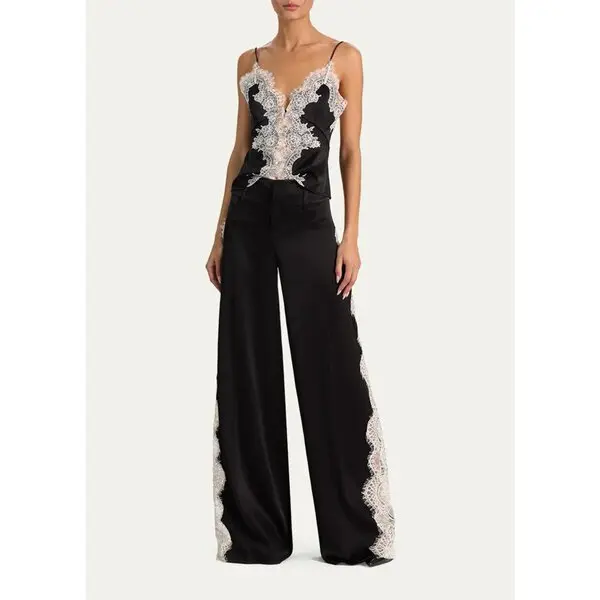 Alice + Olivia Olivia Lace-trim Satin Wide-leg Pants