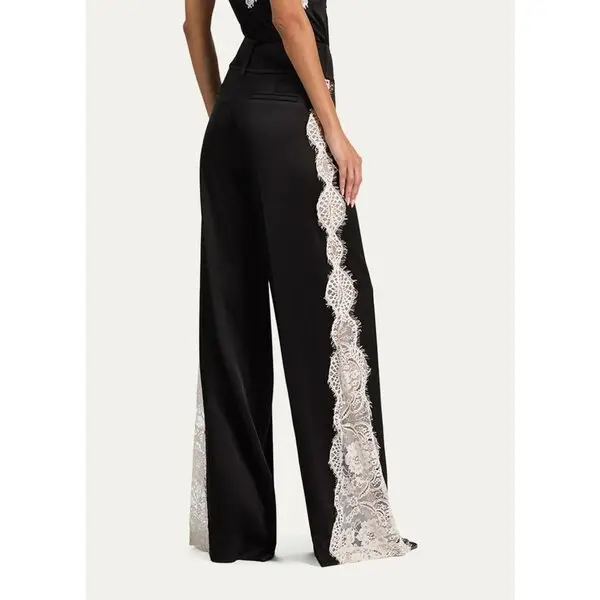 Alice + Olivia Olivia Lace-trim Satin Wide-leg Pants