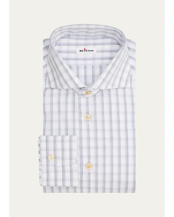 Kiton Check Cotton Dress Shirt - Blue