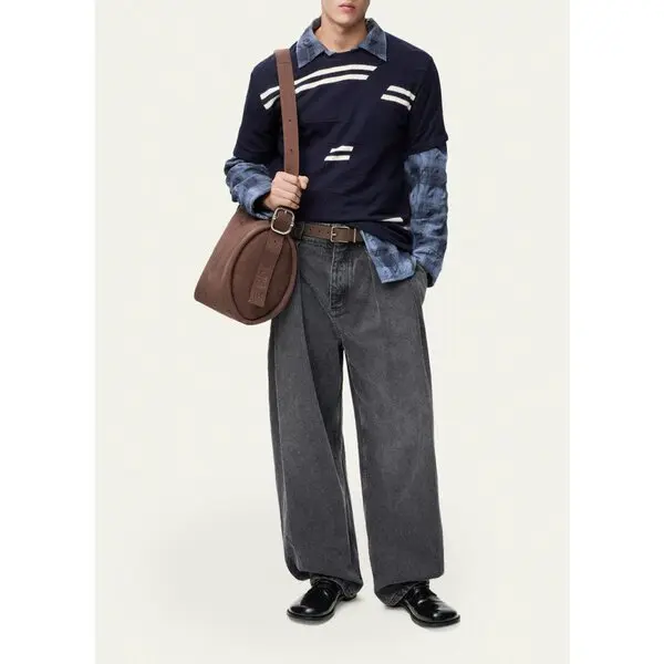 Loewe Leather Label Baggy-fit Pleated Jeans