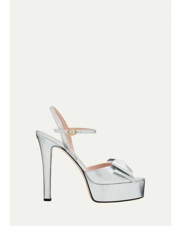 Valentino Garavani 130mm Bowow Metallic Leather Platform Sandals