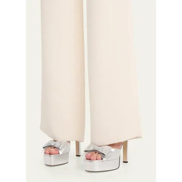 Valentino Garavani 130mm Bowow Metallic Leather Platform Sandals