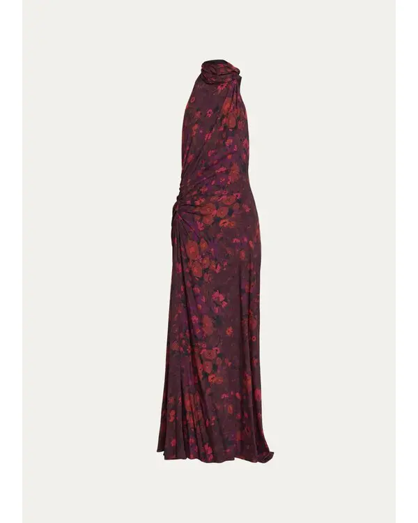 A.L.C. Scarlett Floral Gathered Scarf Halter Gown
