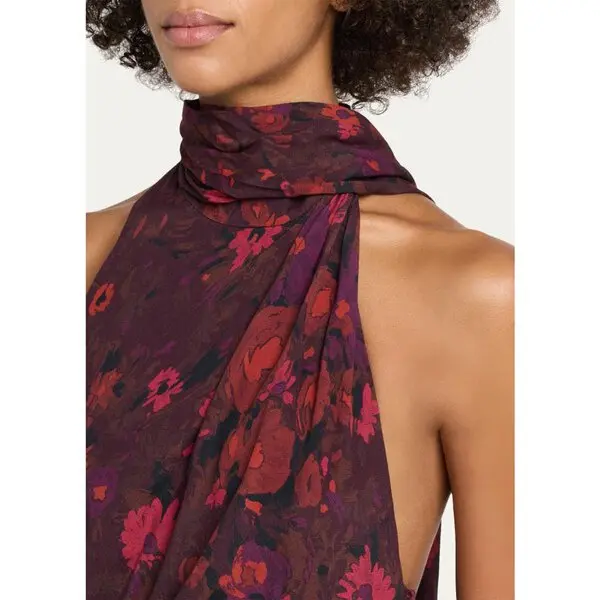 A.L.C. Scarlett Floral Gathered Scarf Halter Gown