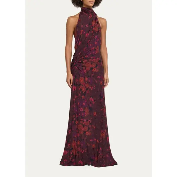 A.L.C. Scarlett Floral Gathered Scarf Halter Gown