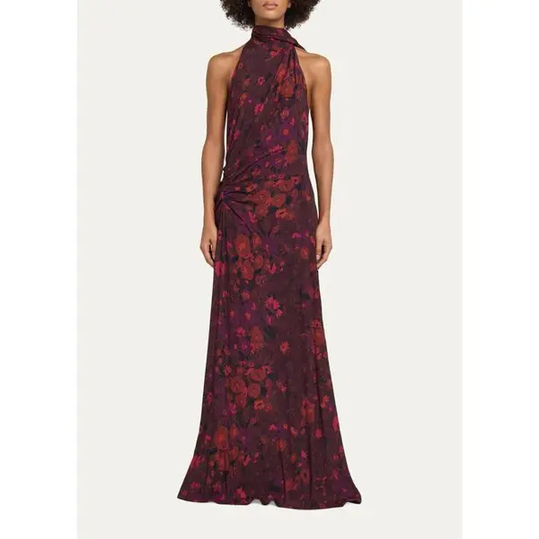 A.L.C. Scarlett Floral Gathered Scarf Halter Gown