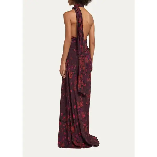 A.L.C. Scarlett Floral Gathered Scarf Halter Gown