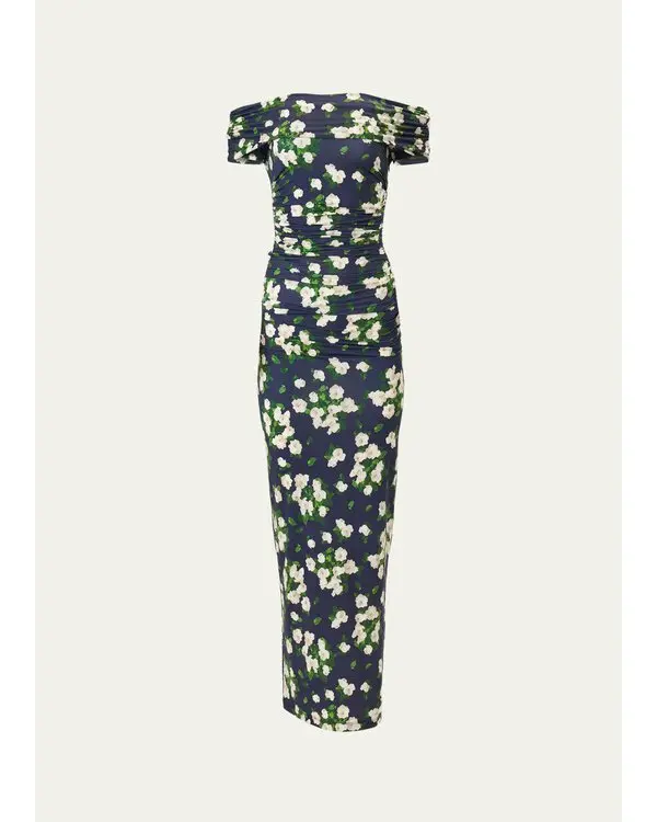 Carolina Herrera Off-the-shoulder Floral Jersey Maxi Dress - Midnight Multi