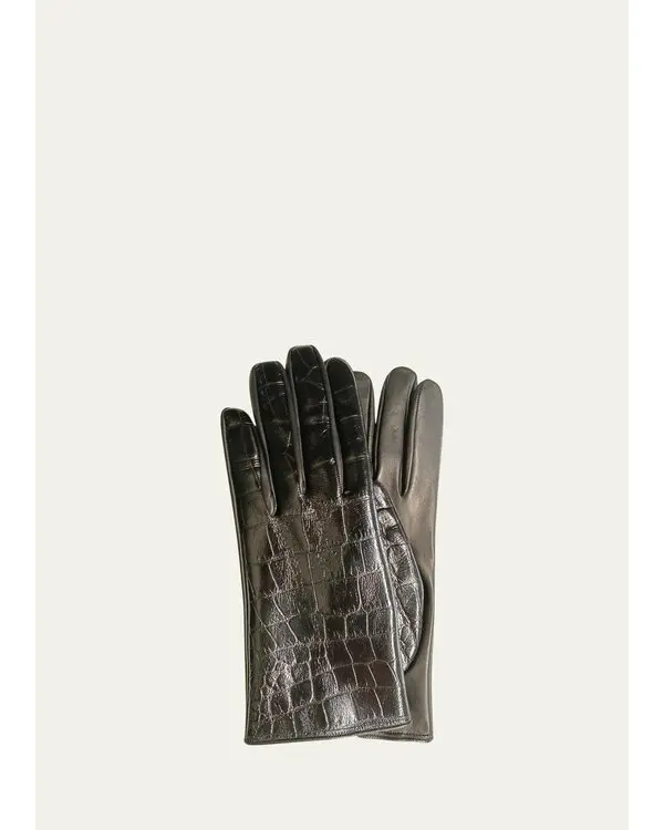 GUANTI GIGLIO FIORENTINO Croc-embossed Nappa Leather Gloves - Black