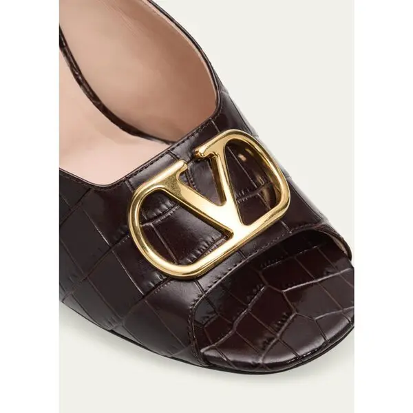 Valentino Garavani 95mm Vlogo Croc-embossed Leather Mules - Brown