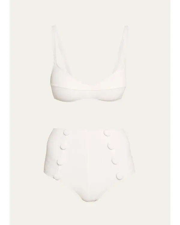 Lisa Marie Fernandez Balconette High-waist Two-piece Swimsuit - White Text
