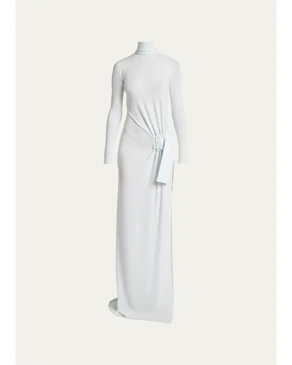 COURREGES Turtleneck Belted Crepe Jersey Maxi Dress