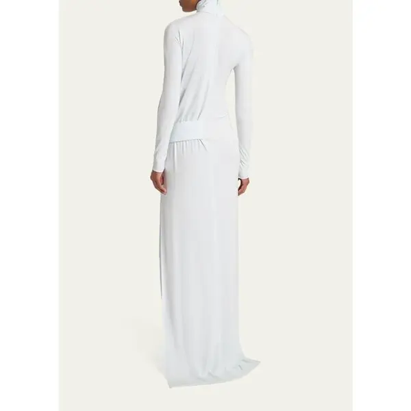 COURREGES Turtleneck Belted Crepe Jersey Maxi Dress