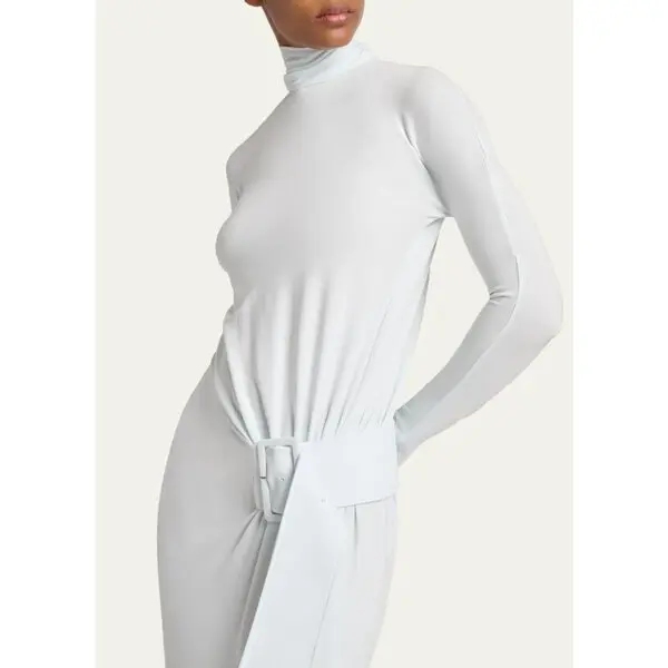 COURREGES Turtleneck Belted Crepe Jersey Maxi Dress