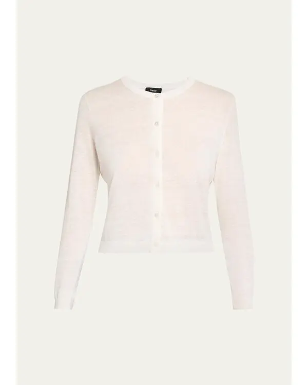 Theory Cropped Linen-blend Cardigan