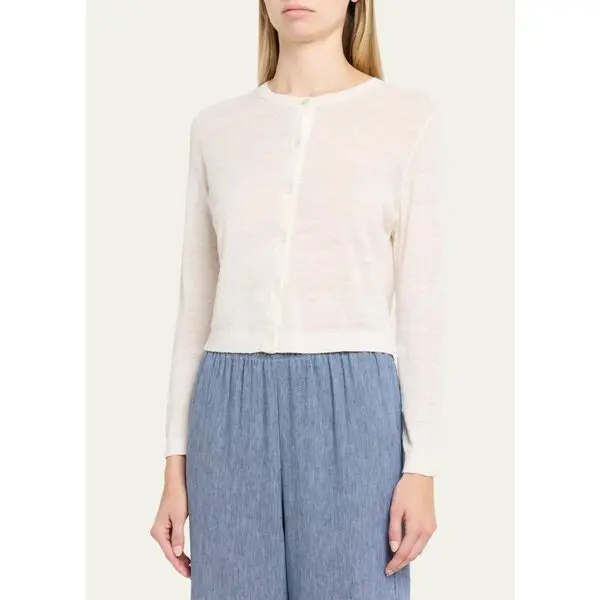 Theory Cropped Linen-blend Cardigan