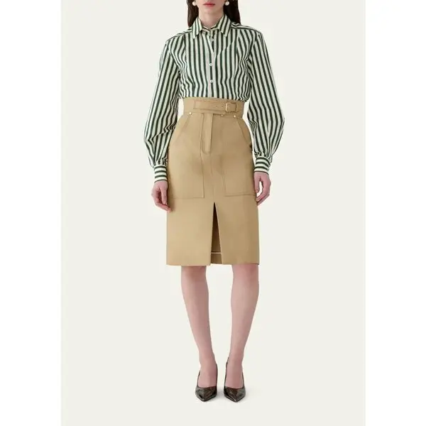 Carolina Herrera Belted Cotton Pencil Skirt