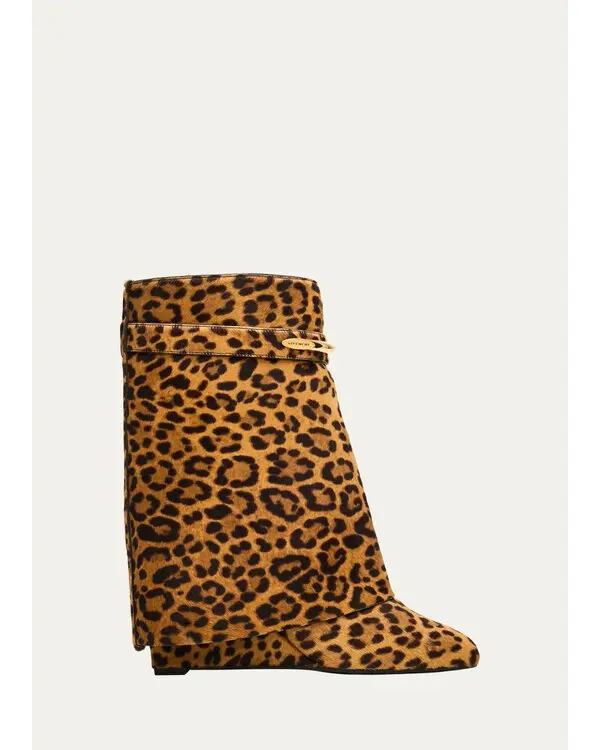 Givenchy 90mm Shark Pinch Leopard Calf Hair Wedge Ankle Boots