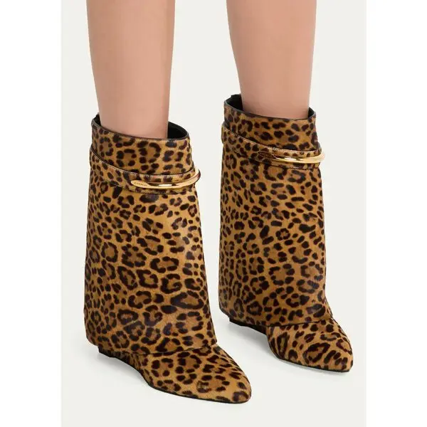 Givenchy 90mm Shark Pinch Leopard Calf Hair Wedge Ankle Boots