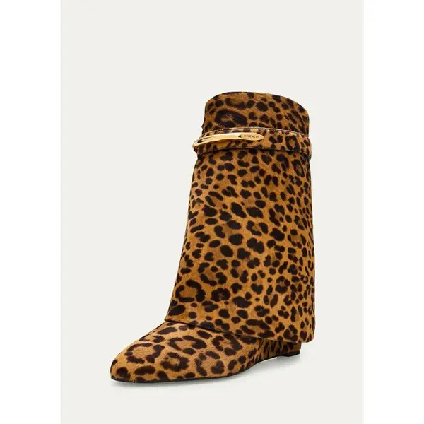 Givenchy 90mm Shark Pinch Leopard Calf Hair Wedge Ankle Boots