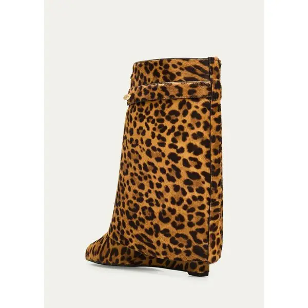 Givenchy 90mm Shark Pinch Leopard Calf Hair Wedge Ankle Boots