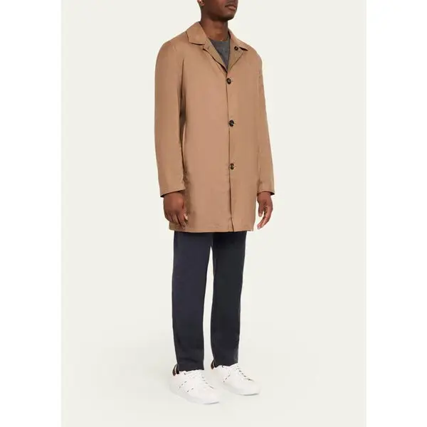 Kiton Wool And Silk Herringbone Reversible Raincoat