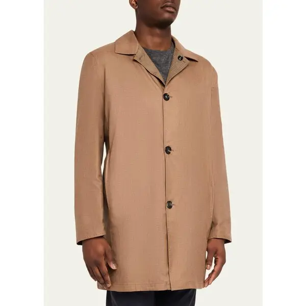 Kiton Wool And Silk Herringbone Reversible Raincoat
